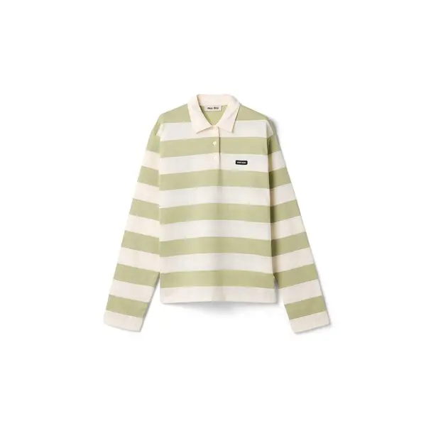 Miu Miu Striped Long Sleeve Polo Shirt - Pale Rose/agave