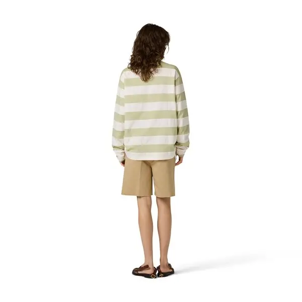Miu Miu Striped Long Sleeve Polo Shirt - Pale Rose/agave