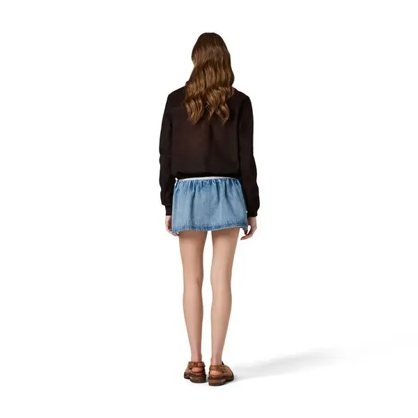 Miu Miu Washed Denim Miniskirt With Drawstring Waist