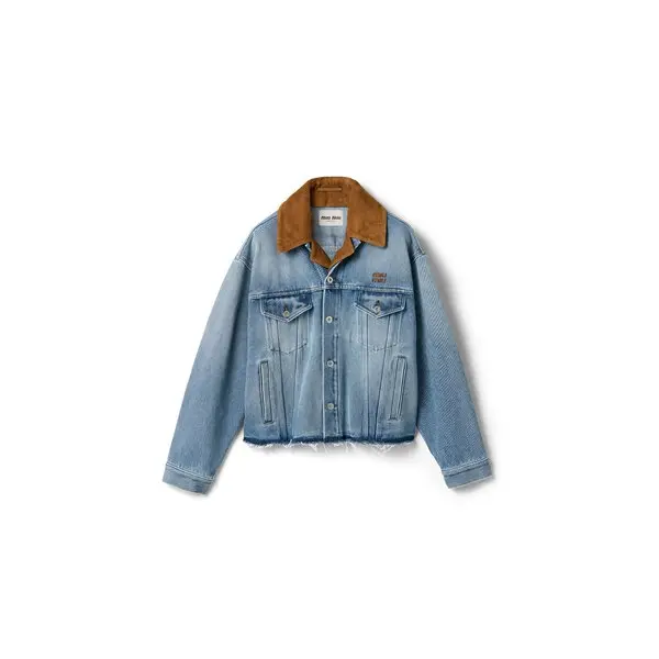 Miu Miu Washed Denim And Suede Blouson Jacket