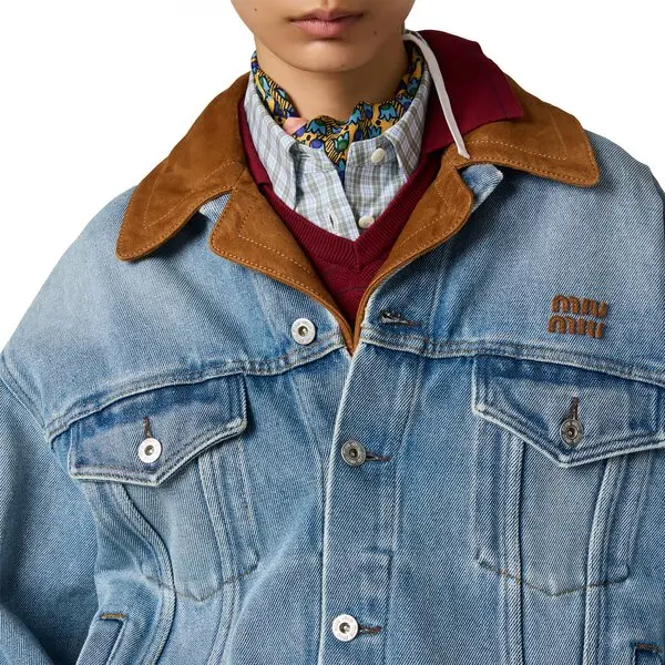 Miu Miu Washed Denim And Suede Blouson Jacket
