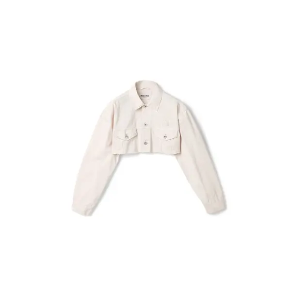 Miu Miu Cropped Denim Jacket With Embroidered Logo - White
