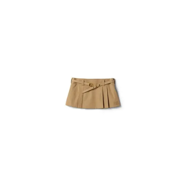 Miu Miu Pleated Poplin Miniskirt With Leather Belt