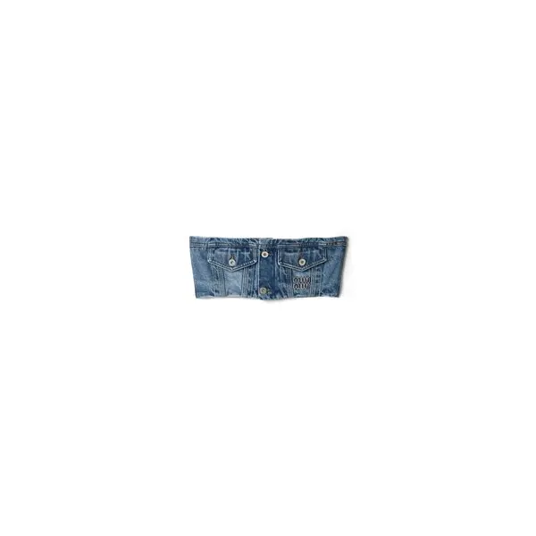 Miu Miu Washed Denim Bandeau Top - Navy