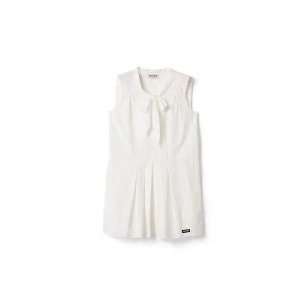 Miu Miu Slubbed Poplin Sleeveless Dress With Bow Detail