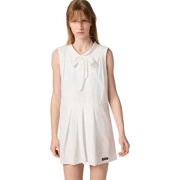 Miu Miu Slubbed Poplin Sleeveless Dress With Bow Detail
