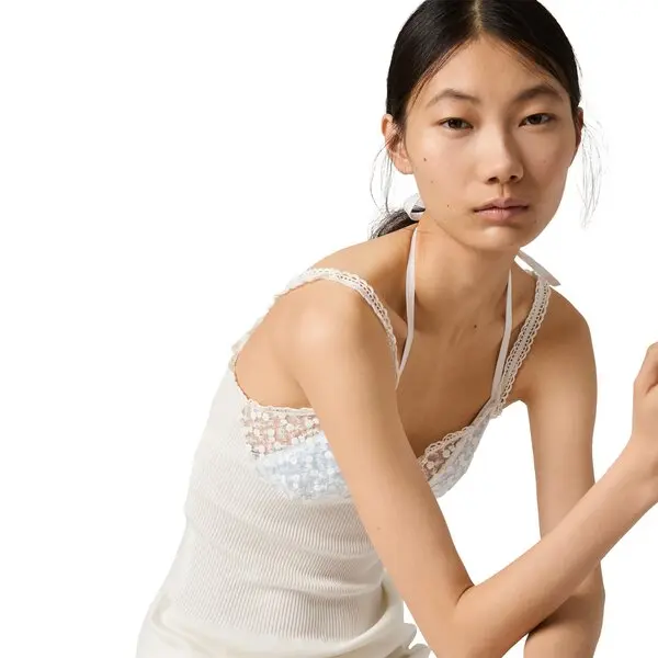 Miu Miu Ribbed Knit And Lace Dress