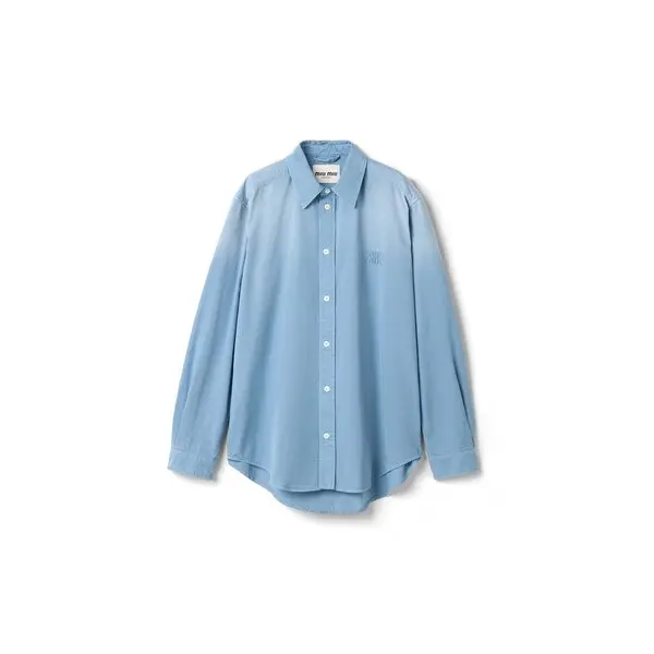 Miu Miu Oversized Washed Twill Shirt With Embroidered Logo