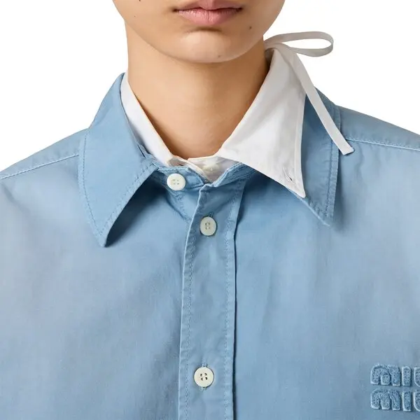 Miu Miu Oversized Washed Twill Shirt With Embroidered Logo