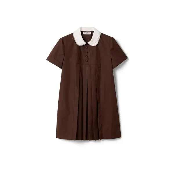 Miu Miu Poplin Dress With Embroidered Scalloped Collar