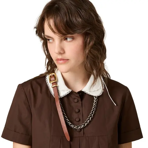 Miu Miu Poplin Dress With Embroidered Scalloped Collar