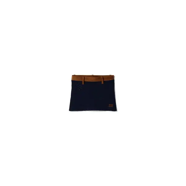 Miu Miu Crochet And Suede Miniskirt - Navy