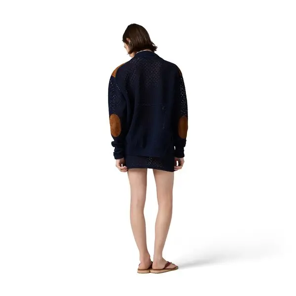 Miu Miu Crochet And Suede Miniskirt - Navy