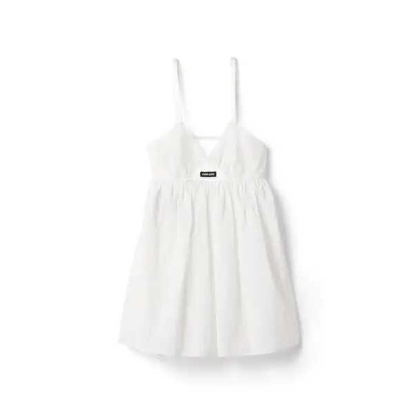Miu Miu Slubbed Poplin And Eyelet Lace Mini Dress - White