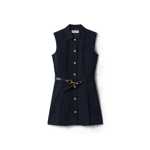 Miu Miu Sleeveless Belted Mini Dress With Pleated Skirt