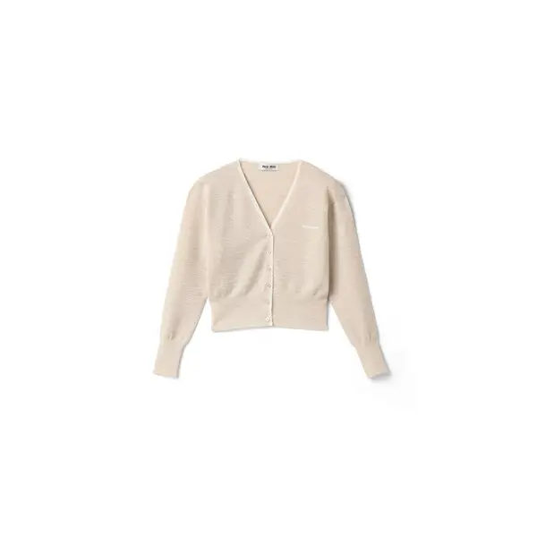 Miu Miu Cashmere Cropped Cardigan With Lace Trim