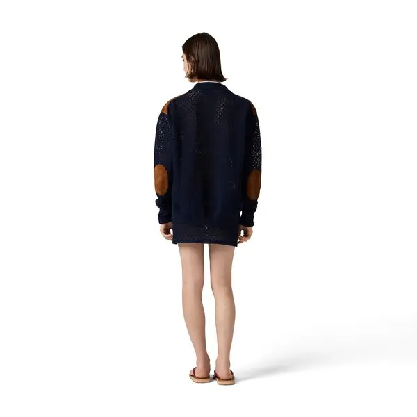 Miu Miu Crochet And Suede Cardigan - Navy