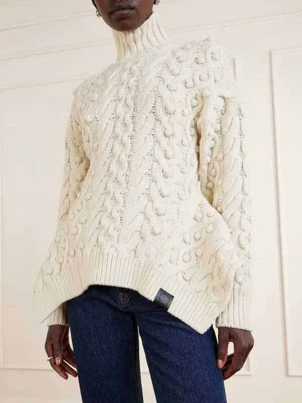 Stella McCartney Bobble Cable-knit Wool Turtleneck Sweater - Neutrals