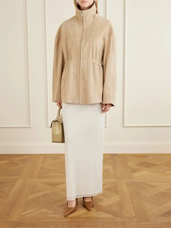 Nour Hammour Suede Zip-up Jacket - Neutrals