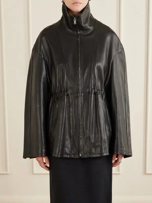 Nour Hammour Passage Leather Jacket With Funnel Neck - Black