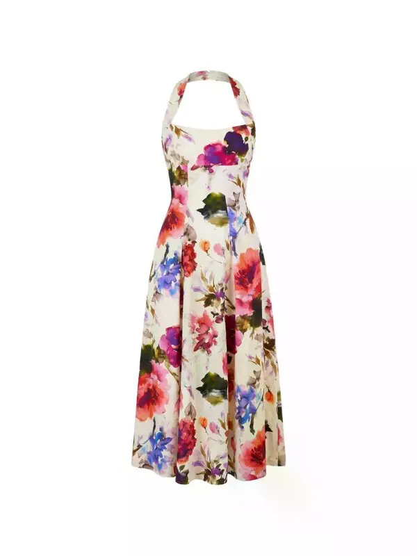 NICHOLAS Elisabeth Floral-print Halterneck Dress - White