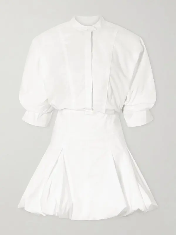 Simkhai Effie Bubble Pleated Cotton-blend Poplin Mini Dress - White