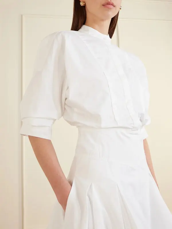 Simkhai Effie Bubble Pleated Cotton-blend Poplin Mini Dress - White