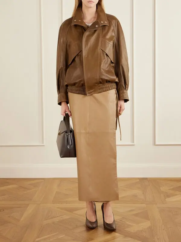 Nour Hammour Paneled Leather Maxi Wrap Skirt