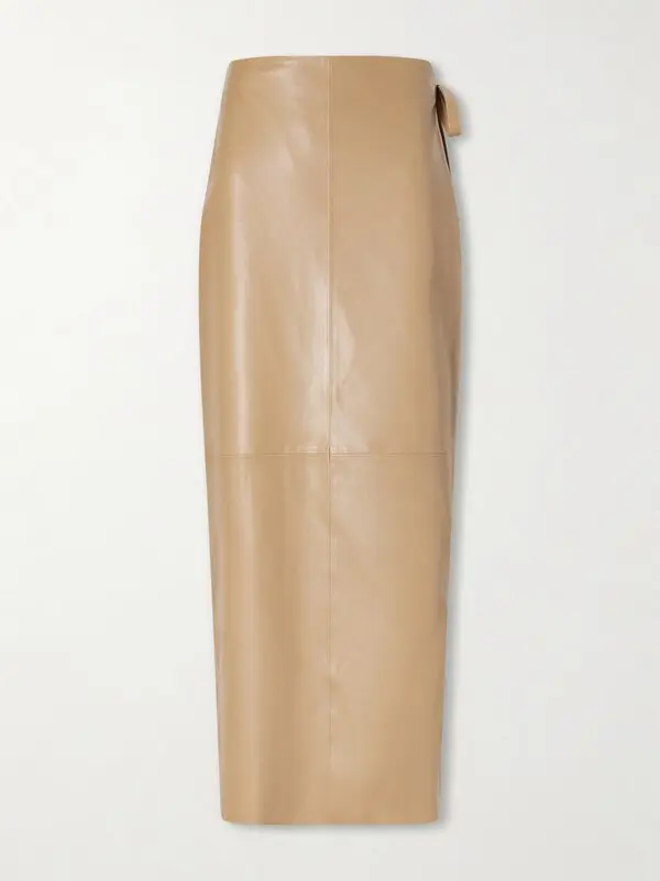 Nour Hammour Paneled Leather Maxi Wrap Skirt - Brown
