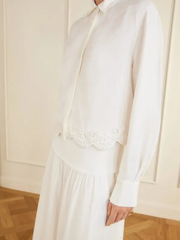 Simkhai Ames Cropped Broderie Anglaise Linen-blend Shirt