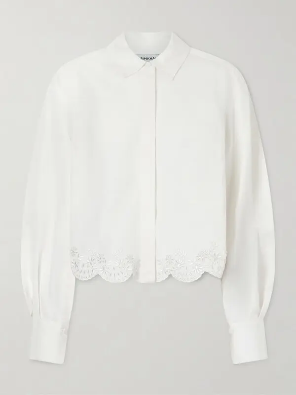 Simkhai Ames Cropped Broderie Anglaise Linen-blend Shirt - White