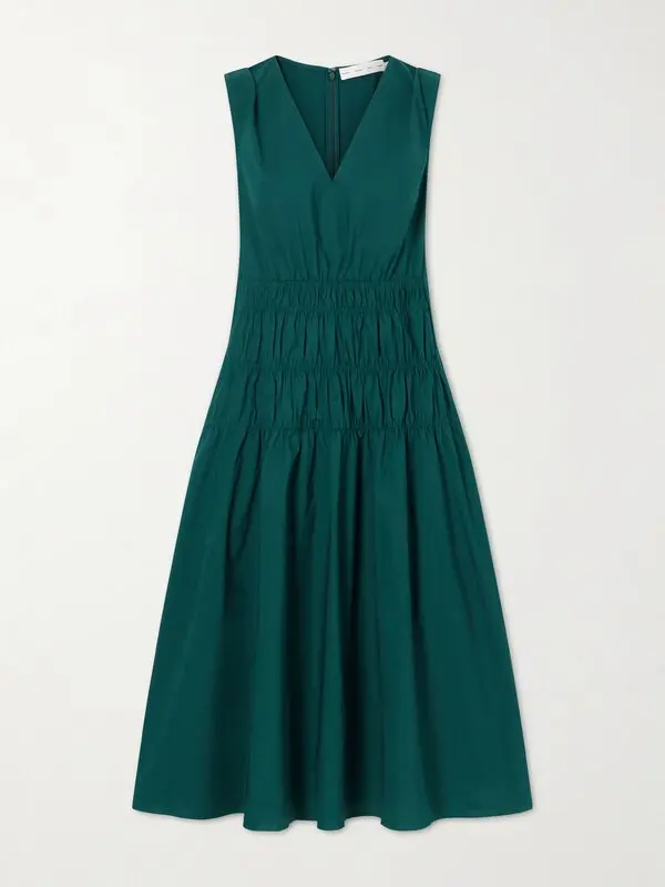 Proenza Schouler White Label Shirred Cotton-blend Poplin Midi Dress - Green