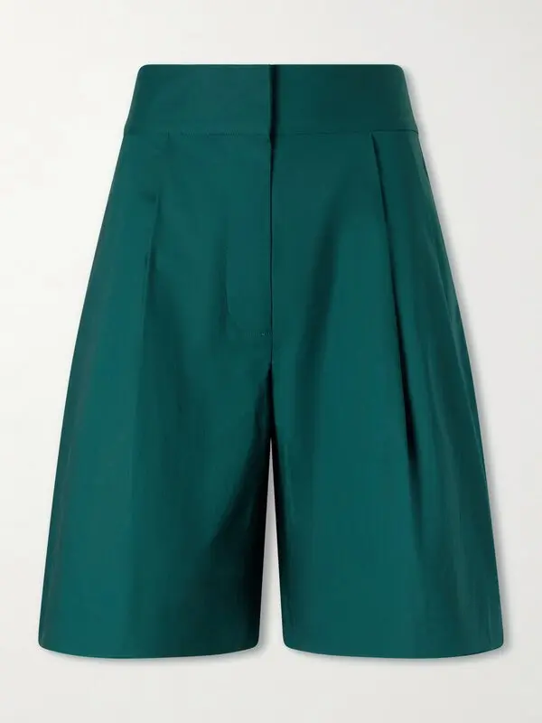Proenza Schouler White Label Clio Pleated Cotton-blend Poplin Shorts - Green