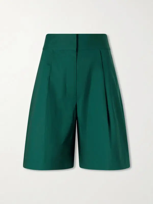 Proenza Schouler White Label Clio Pleated Cotton-blend Poplin Shorts - Green