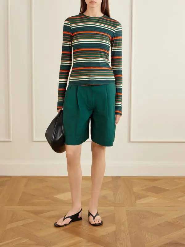 Proenza Schouler White Label Clio Pleated Cotton-blend Poplin Shorts - Green