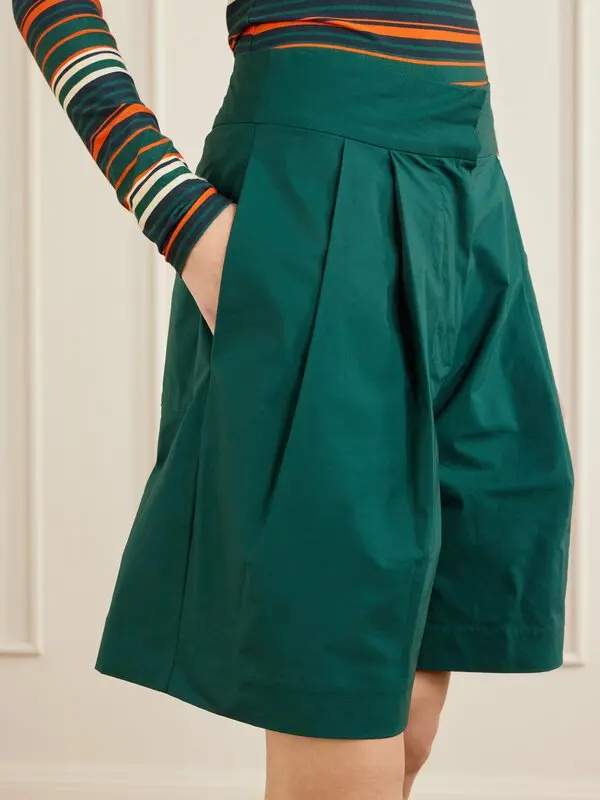 Proenza Schouler White Label Clio Pleated Cotton-blend Poplin Shorts - Green