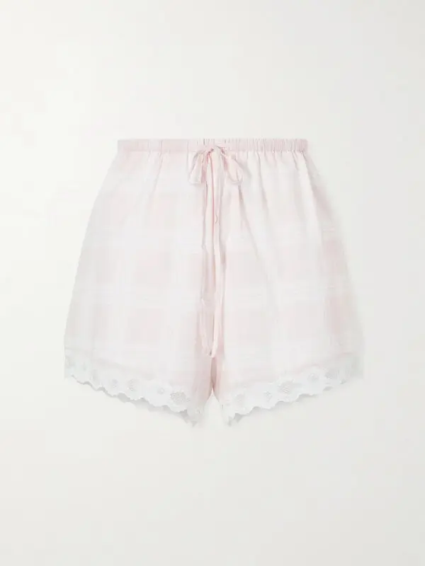 Posse Marilyn Lace-trimmed Checked Cotton Shorts - Pink