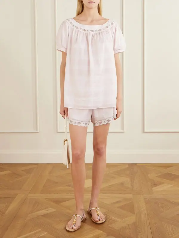 Posse Marilyn Lace-trimmed Checked Cotton Shorts - Pink