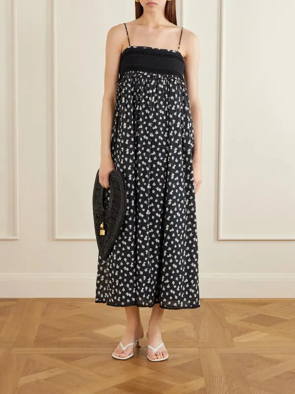 Posse Danielle Floral-print Cotton Maxi Dress - Black