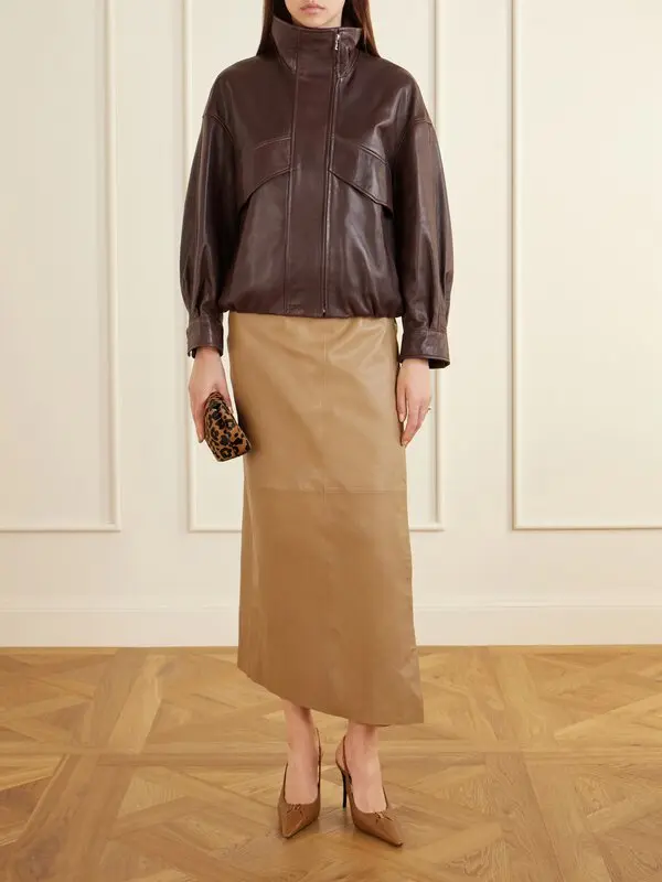 Nour Hammour Roland Leather Zip-up Jacket - Brown