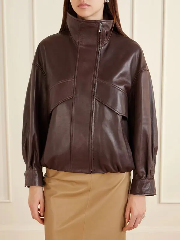 Nour Hammour Roland Leather Zip-up Jacket - Brown