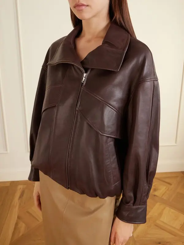 Nour Hammour Roland Leather Zip-up Jacket - Brown