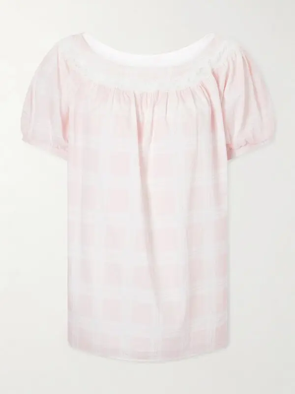 Posse Marilyn Lace-trimmed Checked Cotton Blouse - Pink