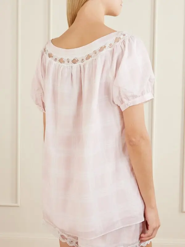 Posse Marilyn Lace-trimmed Checked Cotton Blouse - Pink