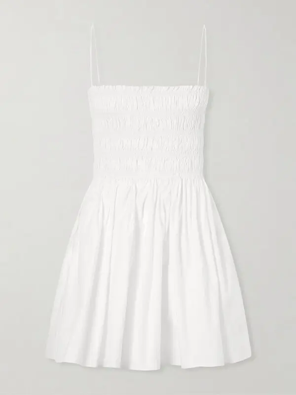 Matteau Shirred Cotton Mini Dress - White