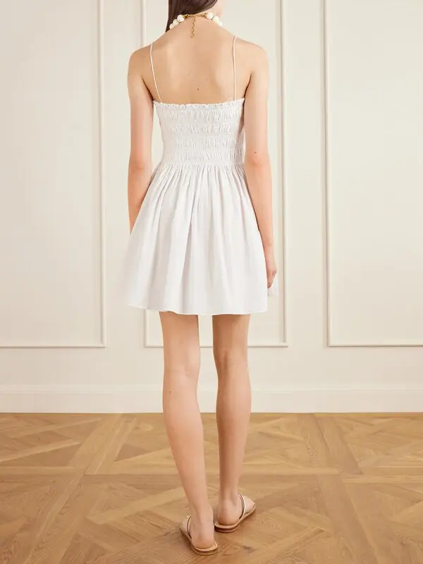 Matteau Shirred Cotton Mini Dress - White