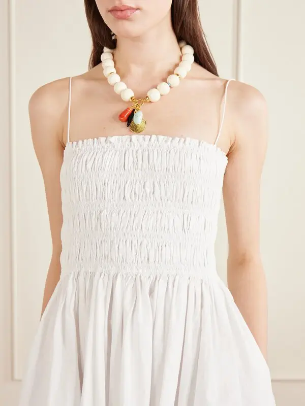 Matteau Shirred Cotton Mini Dress - White