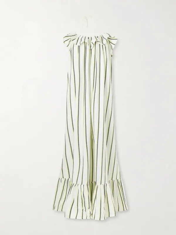 MARRAKSHI LIFE Ruffled Striped Cotton Maxi Dress - Neutrals