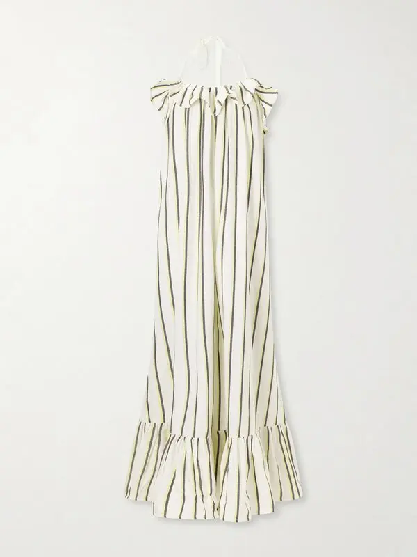 MARRAKSHI LIFE Ruffled Striped Cotton Maxi Dress - Neutrals