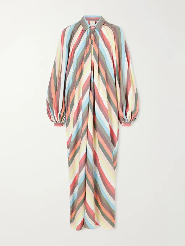 MARRAKSHI LIFE Balloon Sleeve Striped Cotton Maxi Dress - Multi